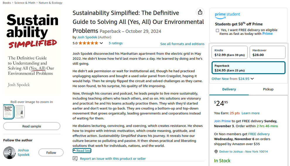 Sustainability Simplified became available in paperback this morning! » Joshua Spodek